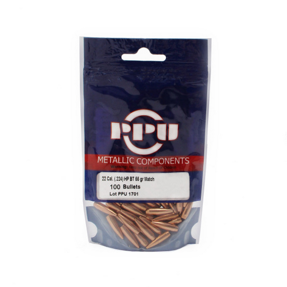 PPU Metallic Components 22 cal (.224) HP BT (55gr) Match 100 Bullets ...